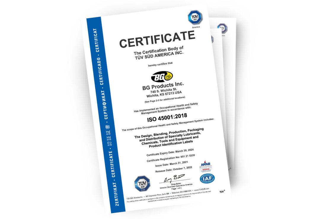 ISO 45001:2018 Certification – BG Products, Inc.