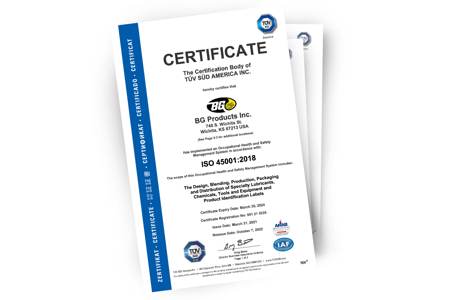 ISO 45001:2018 Certification – BG Products, Inc.